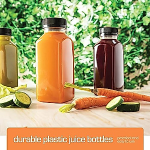 DECADORN 8oz Plastic Bottles With Caps - 12 Pack Plastic Juice Bottles For Juicing - Empty Juice Containers With Lids For Fridge - MADE IN USA Clear Mini Reusable Bottles With Lids - drink container
