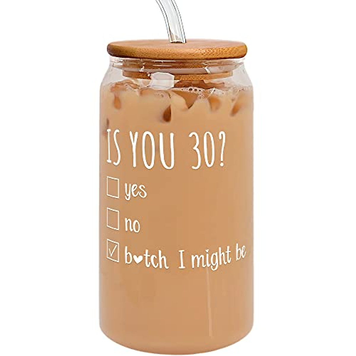 30th Birthday Gifts for Her - Happy 30th Birthday Decorations for Women - Funny 30 Birthday Gifts for Women - 30 Year Old Birthday Gifts for Women, Wife, Sister, Best Friend, Coworker - 16Oz Can Glass