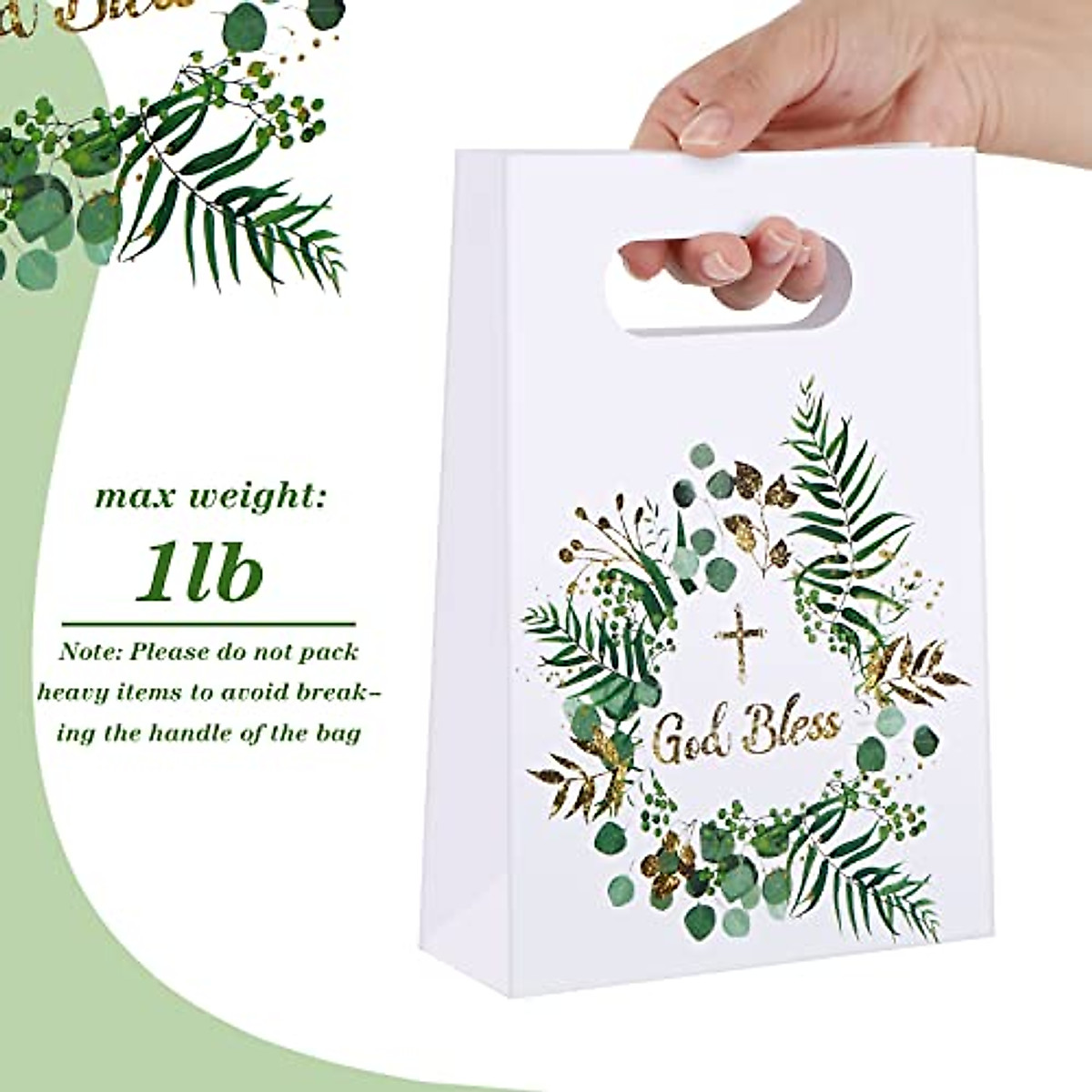 First Communion Religious Party Favor Gift Bags Cross Paper Gift Bags God Bless Treat Paper Bags for First Communions, Christenings, Baptism, Easter (60 Pack)