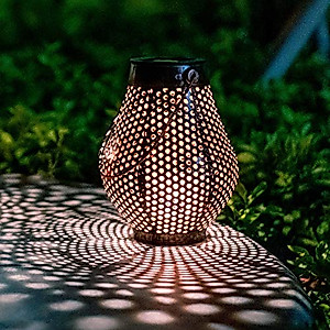 Afirst Hanging Solar Lanterns Solar Lights Outdoor Waterproof Solar Powered LED Tabletop Lantern for Garden Yard Tree Fence Patio, Brown,2 Pack