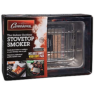 Indoor Outdoor Stovetop Smoker - Stainless Steel Smoker Box w/ Oak Wood Chips & Recipes- Works On Any Heat Source, Indoor Stovetop or Outdoor BBQ Grill-Great Fathers Day Gift & Grilling Gift for Men