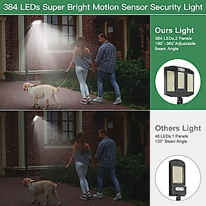 Ceena Outdoor Solar Lights with Romote, IP65 Waterproof Motion Sensor Solar Street Light, 384LEDs 2000lm Super Bright Security Pole Light for Front Door, Patio, Street, Backyard, 1 Pack