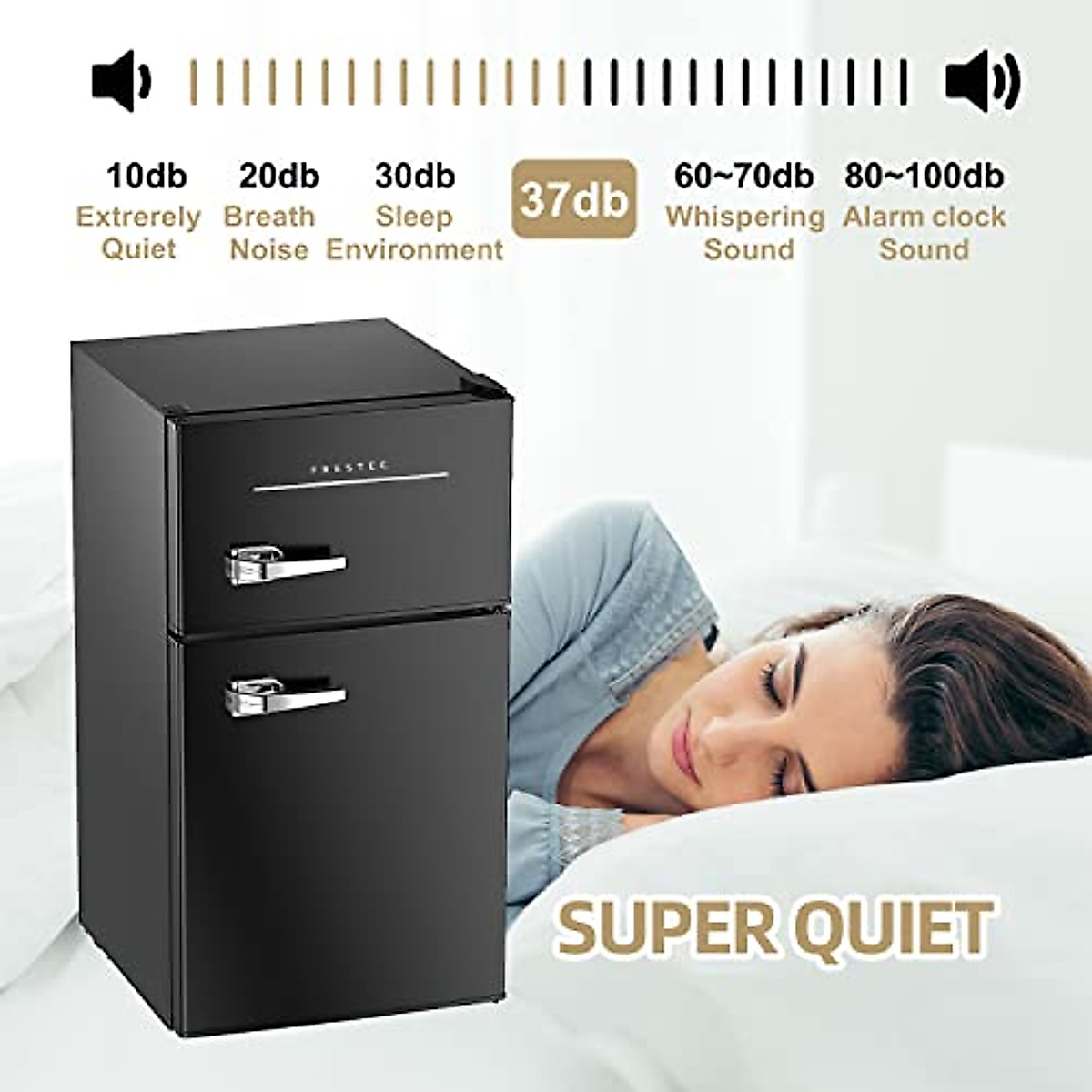 3.0 Cu.Ft Compact Refrigerator with 2 Doors, Mini Fridge with Freezer, 37dB Quiet, 7-Settings Mechanical Thermostat, LED Lights, Small Refrigerator for Bedroom Office, Dorm or Garage, Black