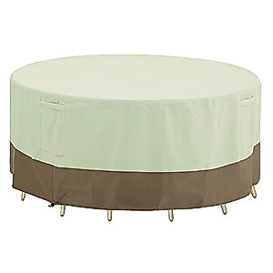 JIABOLANG Patio Furniture Covers, 100% Waterproof Outdoor Table Chair Set Covers, Anti-Fading Round Cover for Outdoor Furniture Set, UV Resistant, Beige & Brown, 62" DIAx28'' H