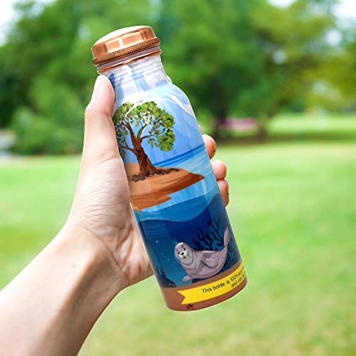 EcoBottles – 100% Pure Copper Water Bottles | Easy-To-Use and Carry, Fancy Prints | Non-Insulated Bottles with Health Benefits and Emphasizing on Social Causes (Skyblue)