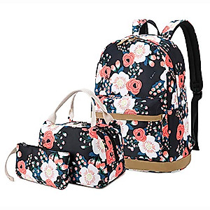 Natayoo Floral School Backpacks for Women Teen Girls College Bookbag Water Resistant Laptop Backpack with Lunch Bag and Pencil Bag,Large