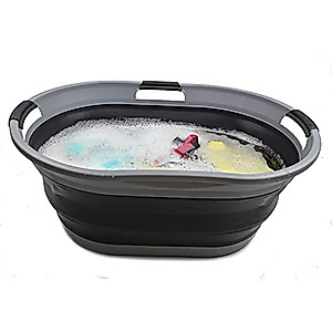 SAMMART 44L Collapsible Plastic Laundry Basket - Foldable Pop Up Storage Container / Organizer - Portable Washing Tub - Space Saving Hamper / Basket - Water Capacity: 35L (1, Dark Grey/Black), Size: 25.4 x 17.8 x 10.6 inches