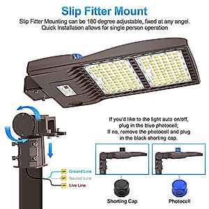320W 480V LED Shoebox Parking Lot Light Dusk to Dawn Photocell Slip Fitter 44800LM 5000K Outdoor LED Pole Lights UL DLC IP65 Commercial Street Area Lighting Shorting Cap 1200W MH HID HPS Replacement