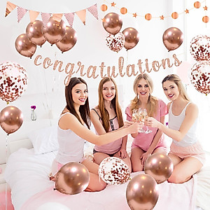 Rose Gold Congratulations Decorations Set Congratulations Banner,Pennant,Star Circle Dots Garland,Hanging Swirls.Baby Shower,Graduation,Retirement,Wedding,Birthday,Anniversary Party