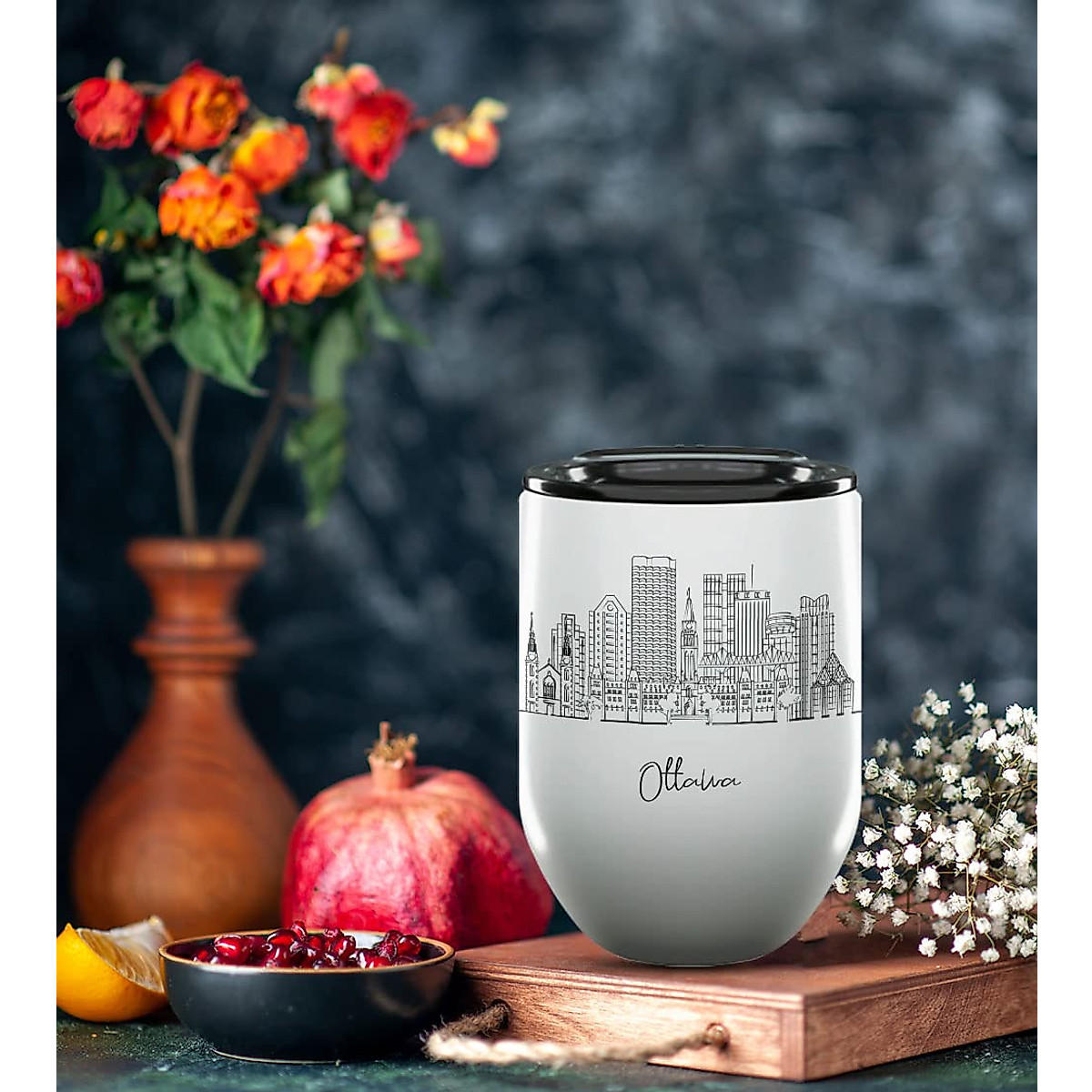 Ottawa Ontario Gifts and Souvenirs - 12 Oz Insulated Wine Tumbler with Lid - Ottawa College Graduation Gifts - Unique Drinkware - Canada Long Distance Gifts for Her & Homesick Student Gifts