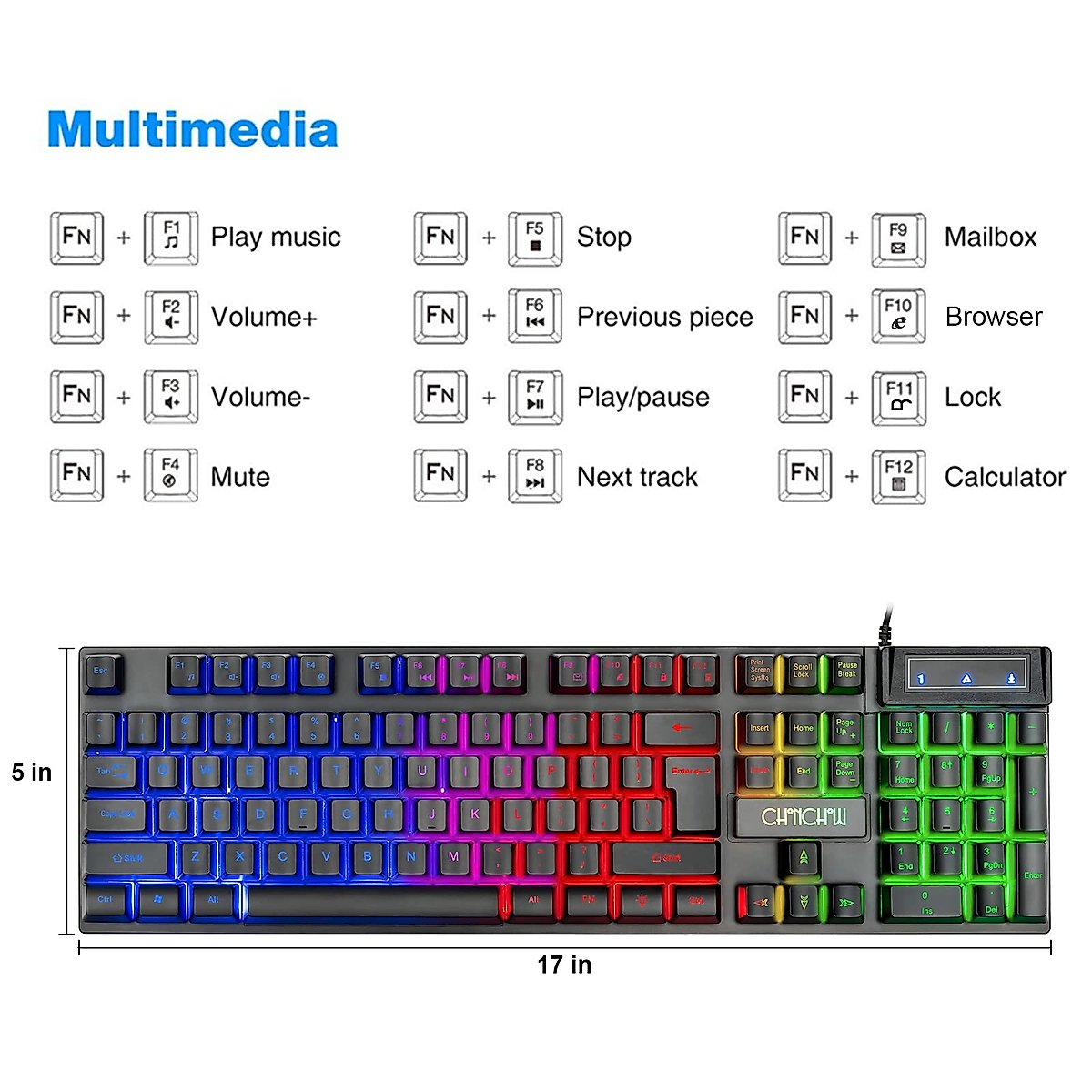 Gaming LED Backlit Keyboard and Mouse Combo CHONCHOW USB Wired Rainbow Key Board Mice Set Mechanical Feeling Compatible with PS4 PC Windows Mac Black