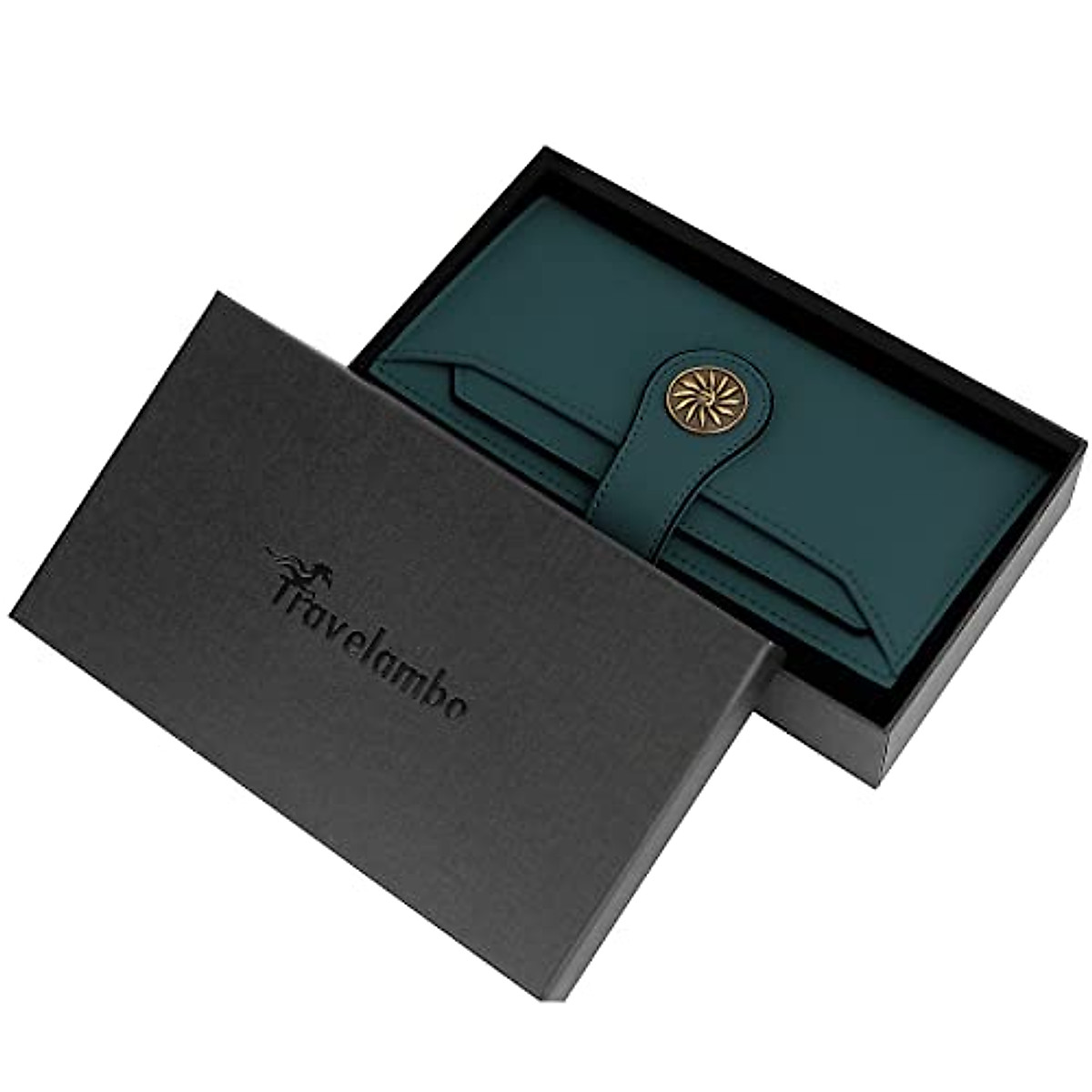 Travelambo Womens RFID Blocking Large Capacity Luxury Waxed Genuine Leather Clutch Wallet Multi Card Organizer (ReNapa Green Coal)