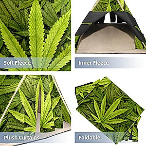 Small Pet Hideout Green Weed Leaves Hamster House Guinea Pig Playhouse for Dwarf Rabbits Hedgehogs Chinchillas