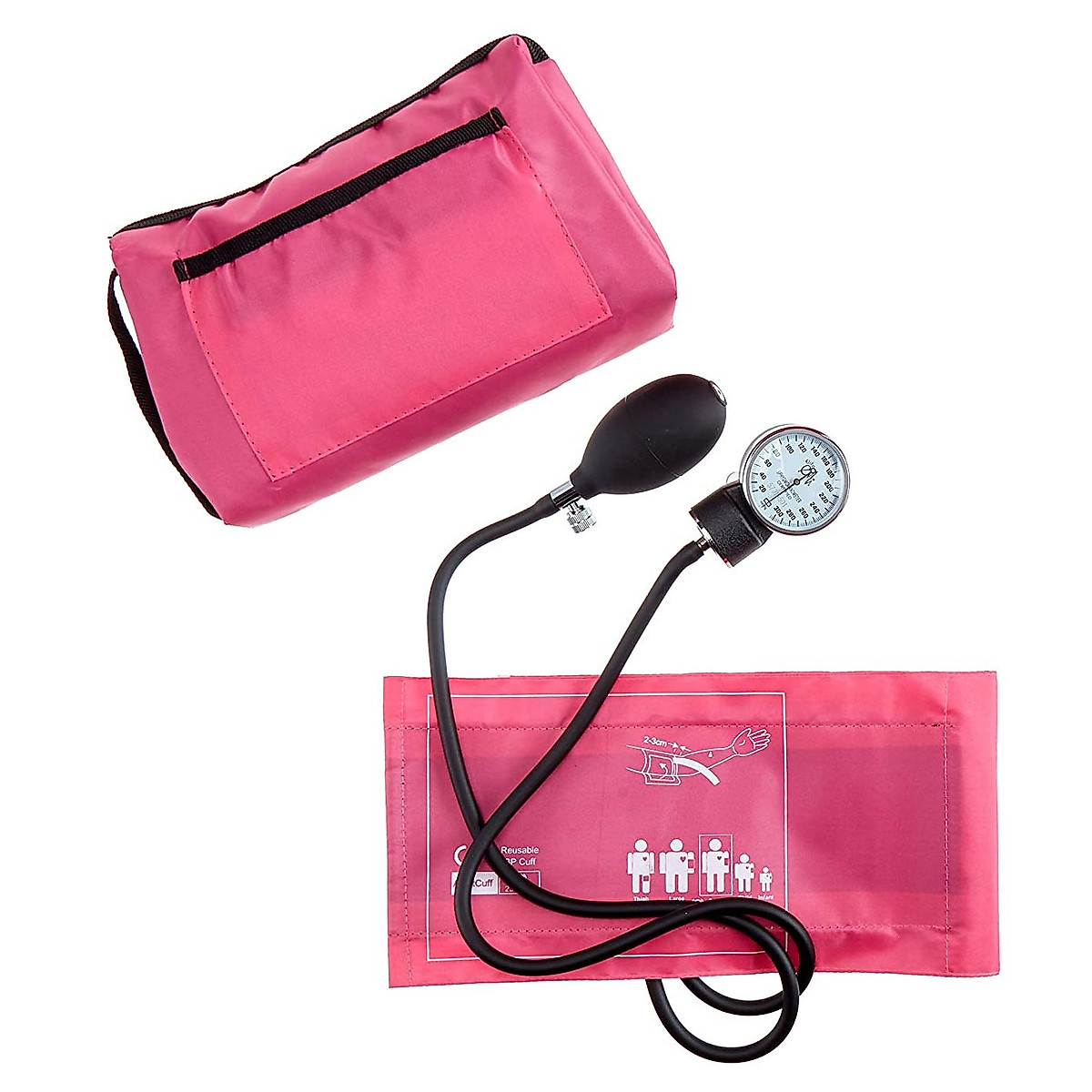 EMI Deluxe Aneroid Sphygmomanometer Manual Blood Pressure Monitor Adult Cuff Set with Case - #217 (Pink)