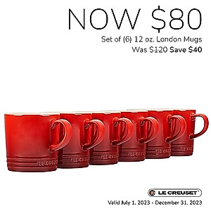 Le Creuset Stoneware (Set of 6) London Mugs, 12 oz. Each, Multi-Color