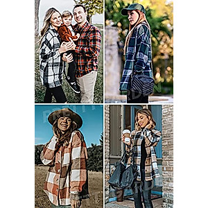 PRETTYGARDEN Women's Fall Clothes Plaid Shacket Jacket Trendy Casual Long Sleeve Button Down Flannel Shirts Fashion Blouse(Pink,Large)