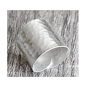 Hammered Sterling Silver Handmade Classic Wide Band Boho Statement Ring, Shiny Finish Wrap Band Adjustable to Sizes 6-12, Also as Thumb Ring, Gift for Her
