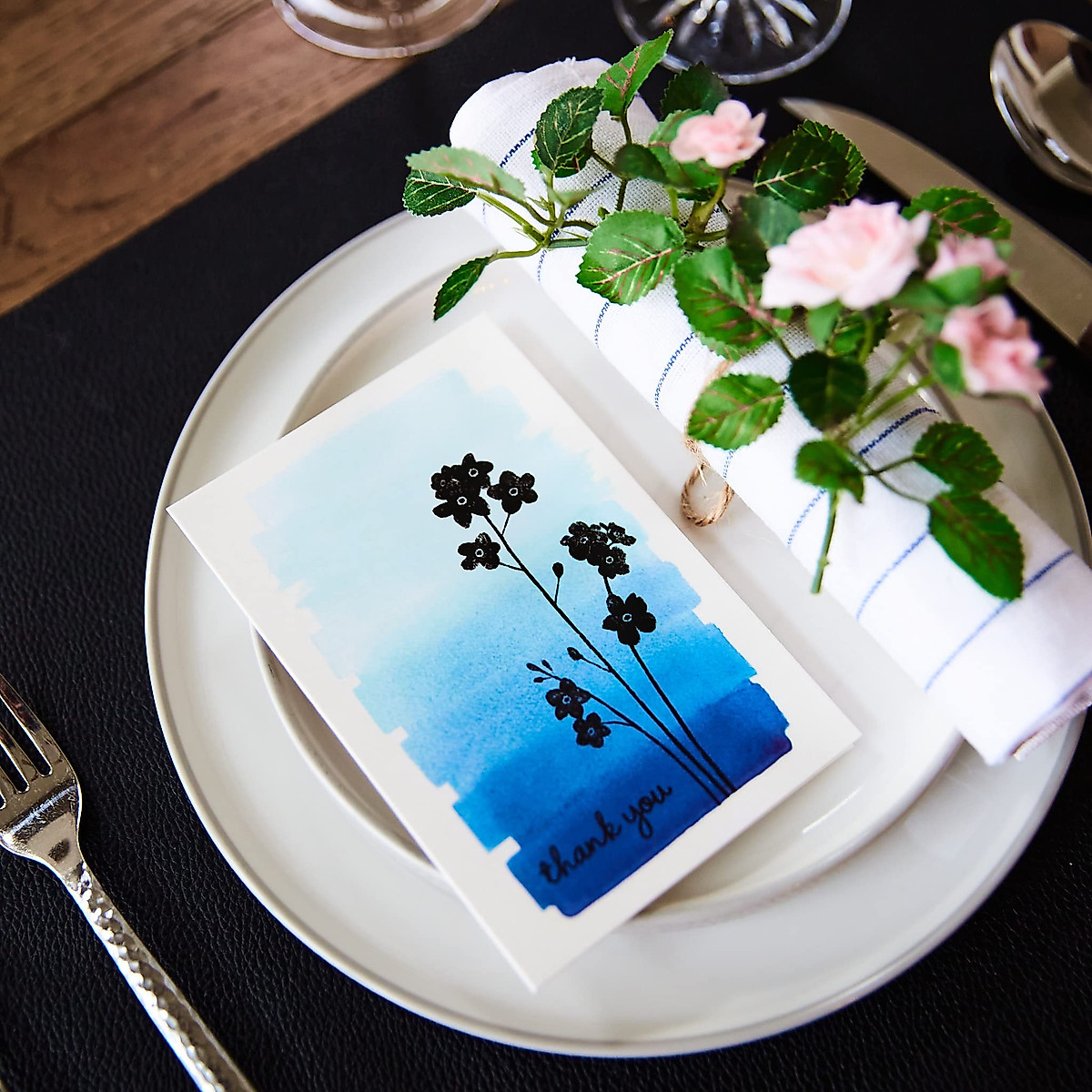 Festive Spice Flower Thank You Cards - Watercolor Designs - 48 Cards with Envelopes - Dandelion, Rose, Lavender, Forget Me Nots