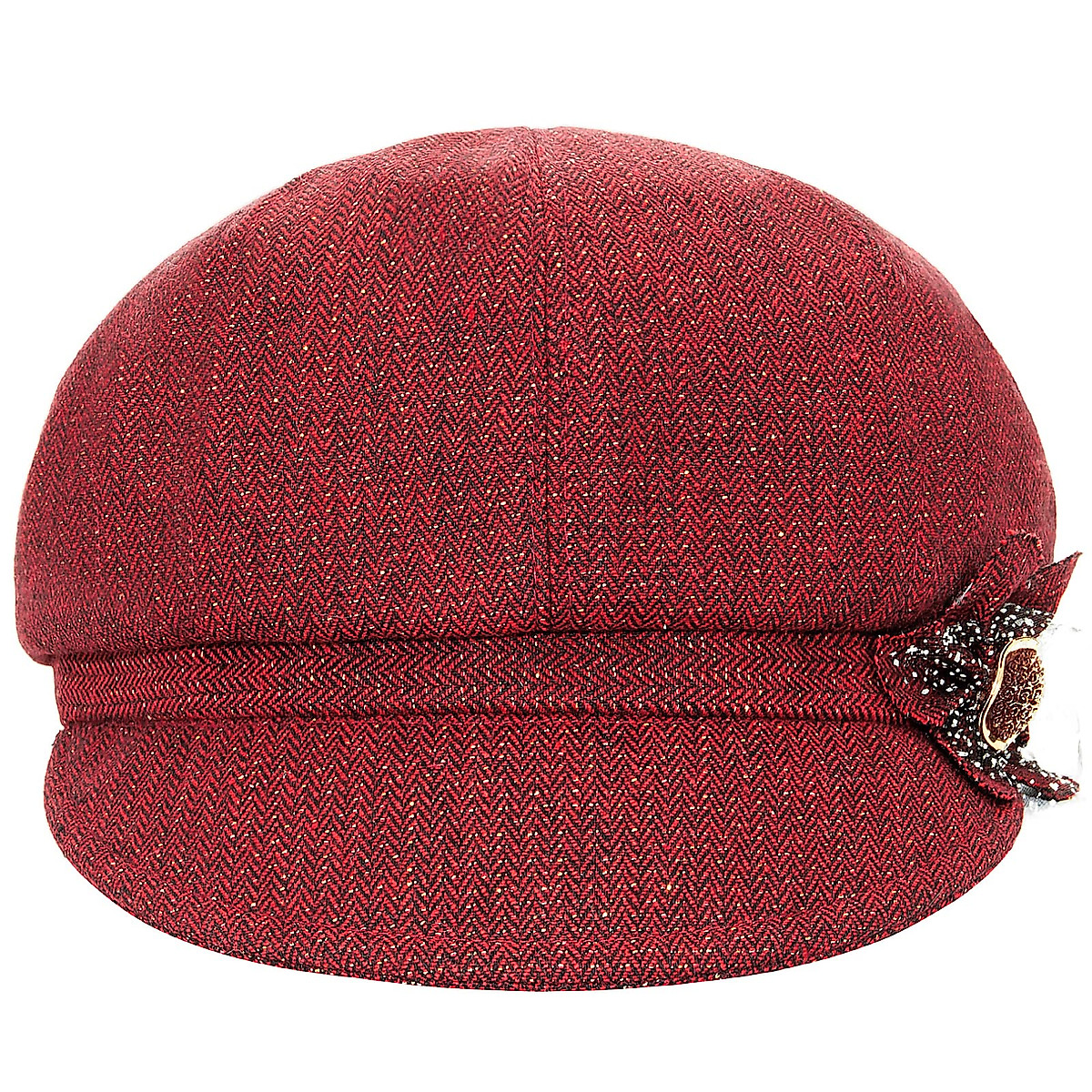ColorSun Winter Classic Retro Visor Newsboy Cabbie Cap Beret Hats with Flower Buckle for Woman Ladies Red Wine