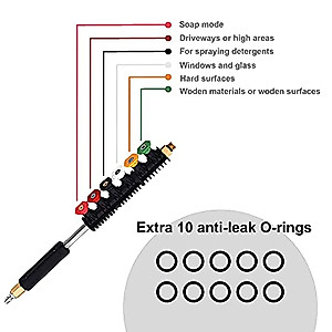 Power Washer Accessories - Pressure Washer Attachment Set - Pressure Washer Extensions with 6 Spray Nozzle Tips - 4000PSI - Pressure Washer Lances - Extra Non-Slip Handle - Storage Bag Included