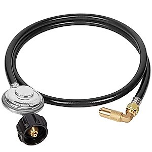 SHINESTAR 5FT Propane Adapter Hose with Regulator for Blackstone 17 & 22 Inch Flat Top Griddle, Propane Elbow Adapter Included, Connect to Large Propane Tank