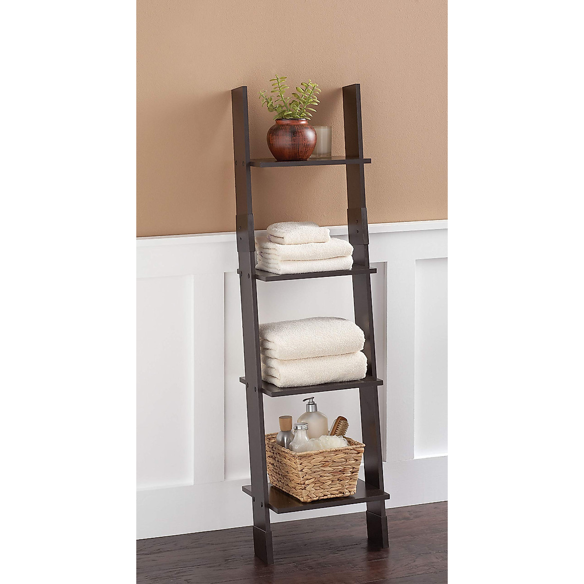 Zenna Home Ladder Style Bathroom Linen Tower, Espresso