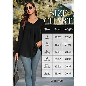 LAOLASI Womens Black Long Sleeve Tunic Tops V Neck Casual Dressy Shirts Loose Fashion Blouses Fall Winter Tops For Women,XL