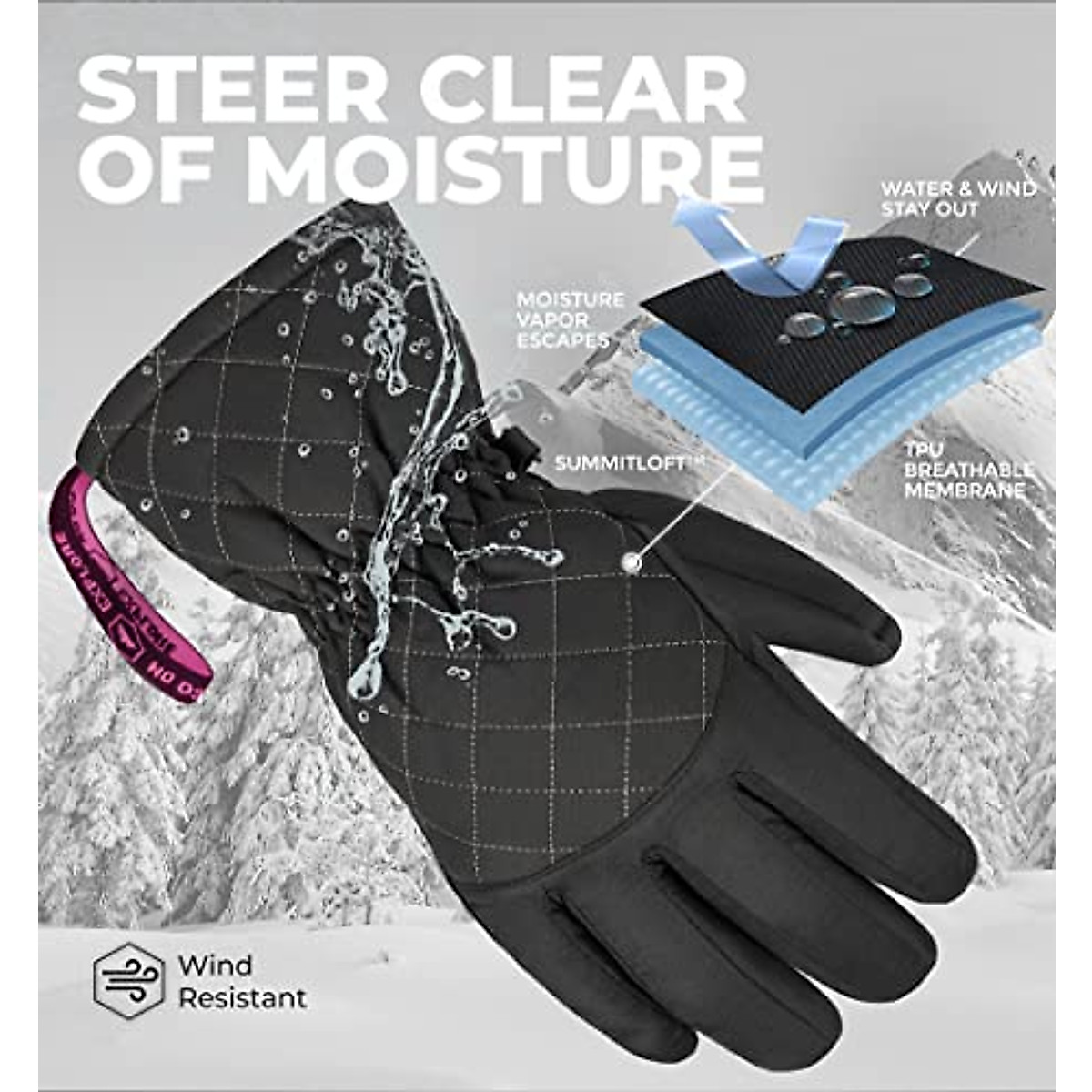 Tough Outdoors Women's Ski Gloves - Womens Snow Gloves - Winter Waterproof Snow Gloves - Adult Snow Gloves - Ladies Snowboarding Gloves