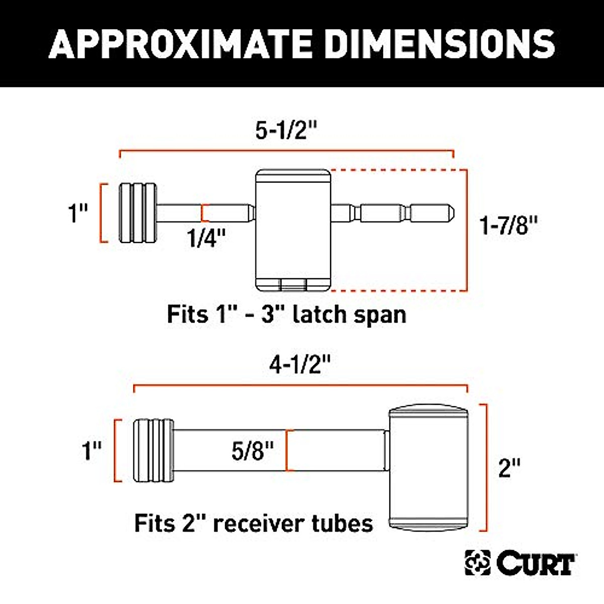CURT 23505 Right-Angle Trailer Lock Set, 5/8-Inch Pin for 2-Inch Receiver, 1/4 x 3-Inch Coupler Span