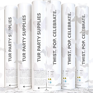 6 Pack White Butterfly Wedding Confetti Cannon Poppers | Biodegradable Butterfly Confetti | TUR Party Supplies | Up to 25ft | Giant (12”) | Party Poppers for Weddings, Birthdays, and Graduations