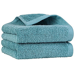 PiccoCasa Bathroom Hand Towels, 16 x 28 Inch - Soft 100% Cotton Highly Absorbent Hand Towel Face Drying Towel for Bath, Hand, Gym and Spa(Teal Blue, 2 Pack)