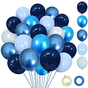 Nobledecor Blue Balloons Metallic Navy Blue Balloons,50pcs Bright Blue Balloons 12 inch Blue Chrome Balloons Macaron Baby Blue Balloons for Birthday,Baby Shower,Wedding Boys Men Graduation