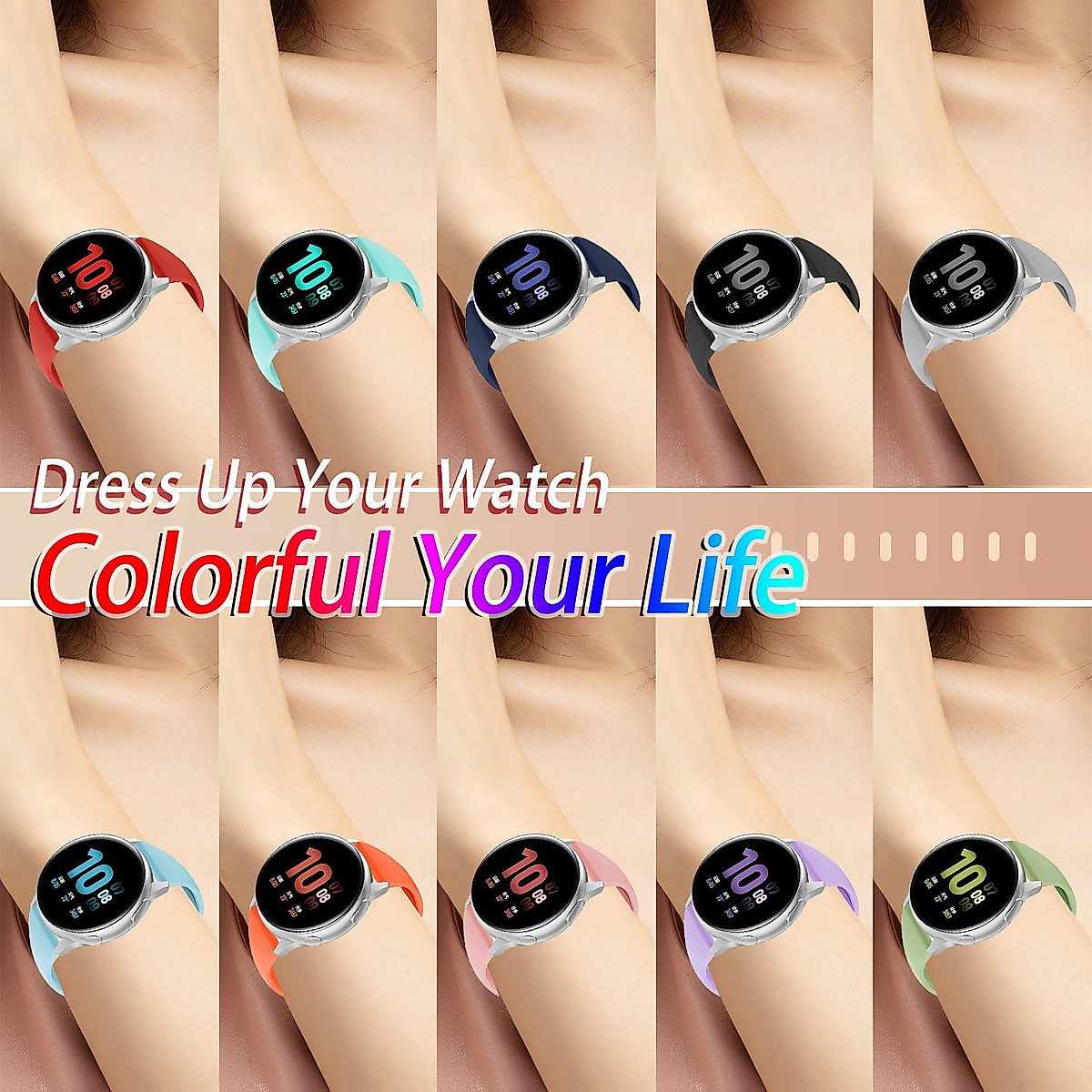 Compatible with Samsung Galaxy Watch 4 Band 44mm 40mm/Galaxy Watch 4 Classic 46mm 42mm Women Girls,Galaxy Watch Active 2 40mm 44mm,20mm Slim Smart Watch Bands for Galaxy Watch 3 41mm/Galaxy Watch 42mm