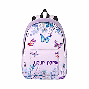 J&SBGFT Personalized Butterfly Backpack for Girls, Custom Backpacks with Names, Customized Book Bags for Kids Girls, Bags for Kids Back to School 15in
