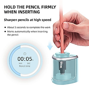 Aogwat Pencil Sharpener Electric Pencil Sharpeners, Portable Pencil Sharpener Kids, Blade to Fast Sharpen, Suitable for No.2/Colored Pencils(6-8mm)/School Pencil Sharpener/Classroom/Office/Home (Blue)