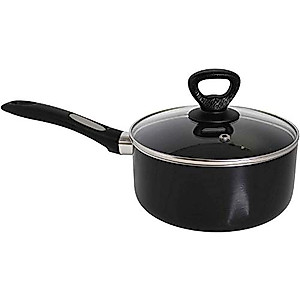 Mirro A79721 Get A Grip Aluminum Nonstick Sauce Pan with Glass Lid Cover Cookware, 1-Quart, Black -