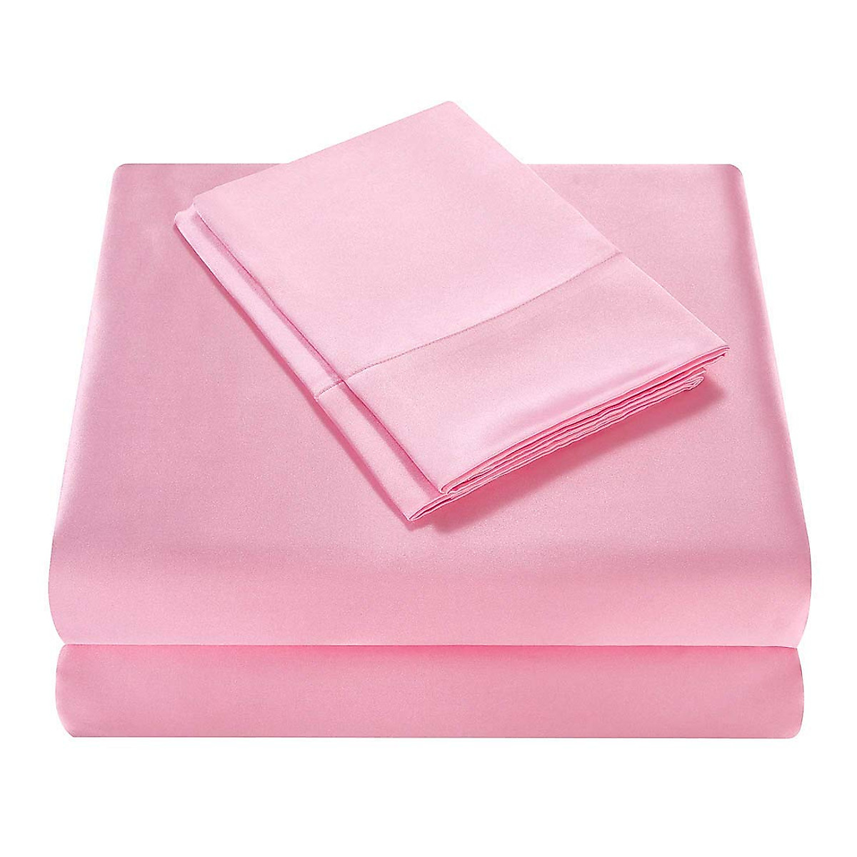 Homiest 4pcs Satin Sheets Set Luxury Silky Satin Bedding Set with Deep Pocket, 1 Fitted Sheet + 1 Flat Sheet + 2 Pillowcases (Queen Size, Pink)