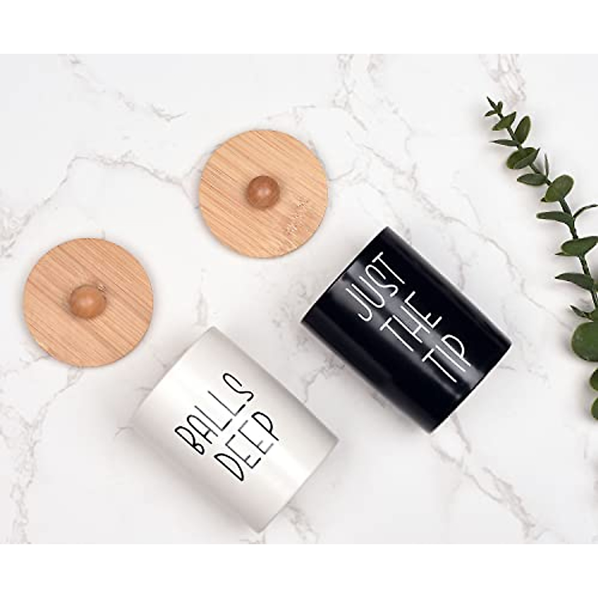 onsogi Ceramic Apothecary Jars with Bamboo Lids for Bathroom Organization, Q tip Holder and Cotton Ball Holder are Great for Farmhouse Bathroom Decor, Rustic Bathroom Decor