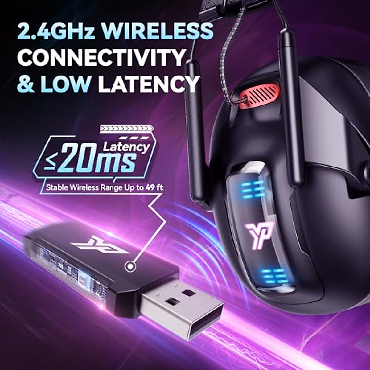 YPBDAN Wireless Gaming Headset for PS5, PS4, PC, USB Over Ear Gaming Headphones with Noise Canceling Mic, Bluetooth 5.3, 100H Battery, Low Latency, Foldable Headset for Switch, Mac, Laptop