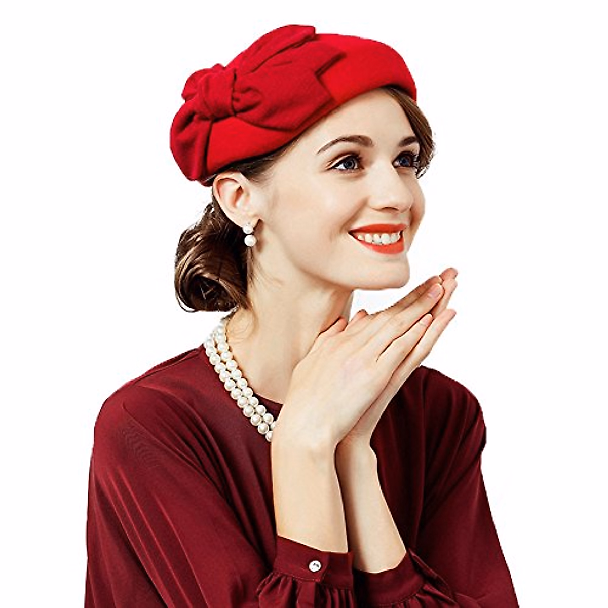 F FADVES Women's Pillbox Calot Hat Formal Vintage Wedding Tea Party Fascinators with Bow Red