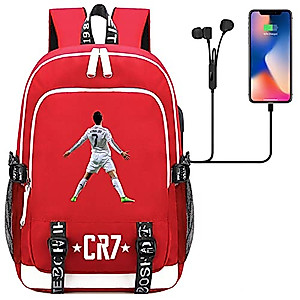 KBIKO-zxl Boys Cristiano Ronaldo Backpack-Durable School Bookbag Lightweight Laptop Knapsack with USB Charging Port