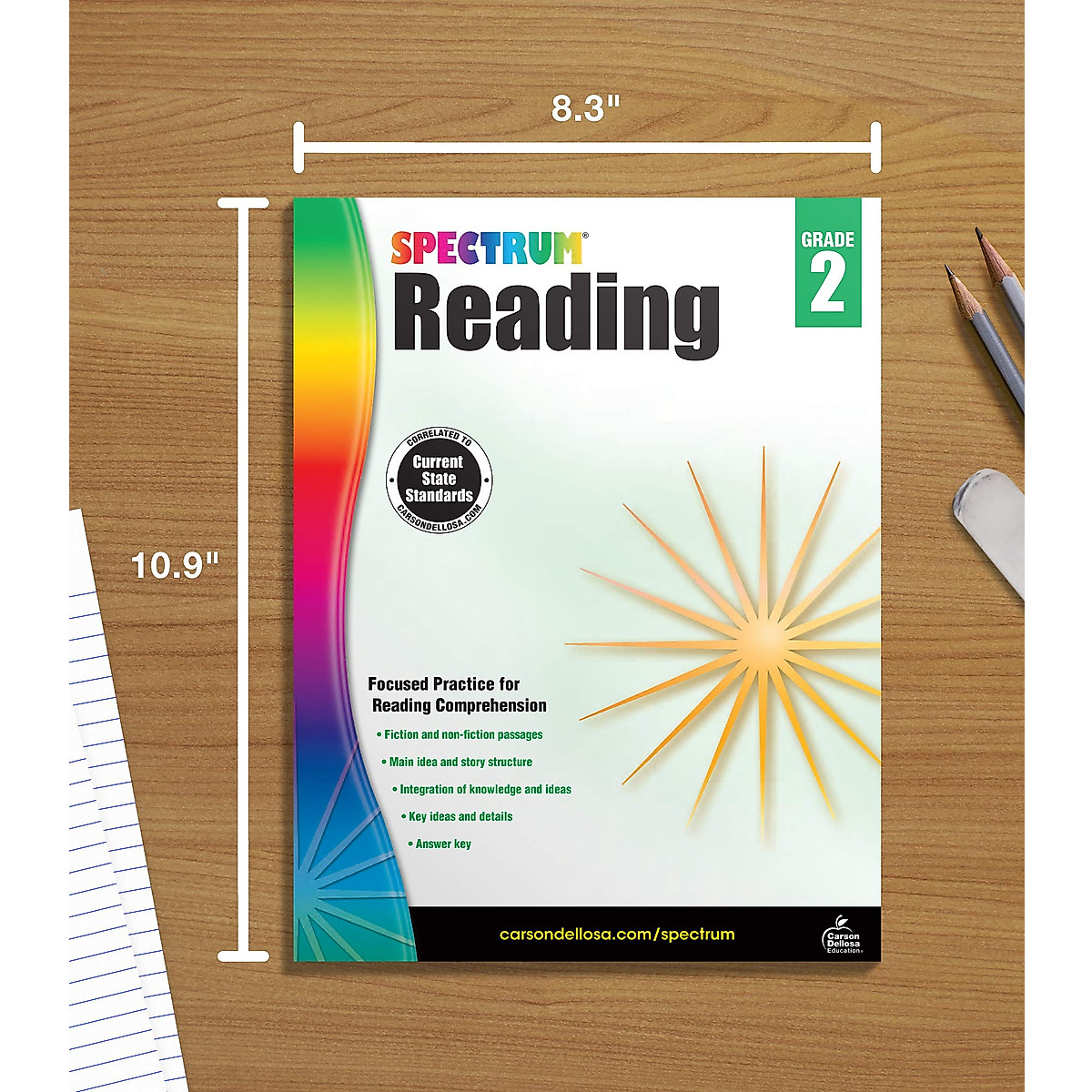 Spectrum Reading Comprehension Grade 2, Ages 7 to 8, Second Grade Reading Comprehension Workbook, Nonfiction and Fiction Passages, Story Structure and Main Ideas - 174 Pages