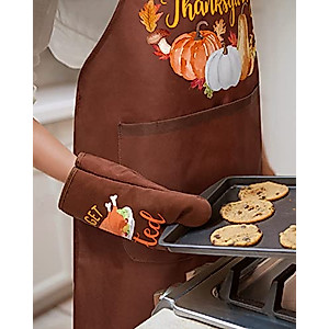 Thanksgiving Apron Mitt and Pot Holder Thanksgiving Kitchen Gift Set Happy Thanksgiving Fall Turkey Cooking Chef Adjustable Baking Apron Funny Housewarming Friendsgiving Wedding Gifts for Women