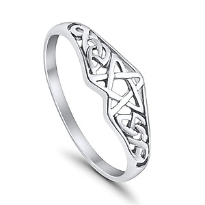 Blue Apple Co. Sterling Silver Size-8 Pentagram Star Band Ring Celtic Filigree Design Round 925 Sterling Silver