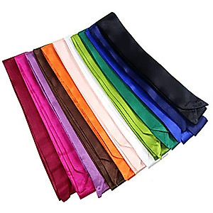 LilMents 12 Mixed Designs Satin Head Hair Handbag Handle Highlights Scarf Tie Lot (Solid Colors A)