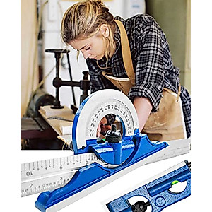 NTSUMI 12 Inch 4 Combination Square Ruler Set Protractor Satin, 4-R Graduation, Blue