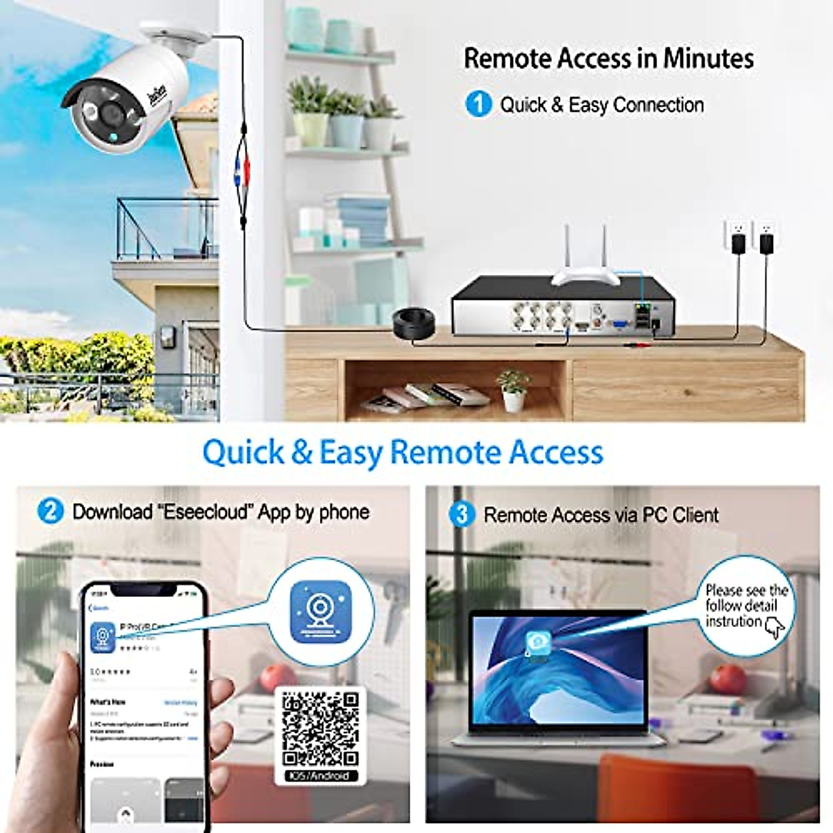 JouSecu 1080P 8CH Wired Home Security Camera System HD 5-in-1 Video DVR Recorder with 4X HD 2MP Weatherproof CCTV Cameras, Motion Alert, Remote Access