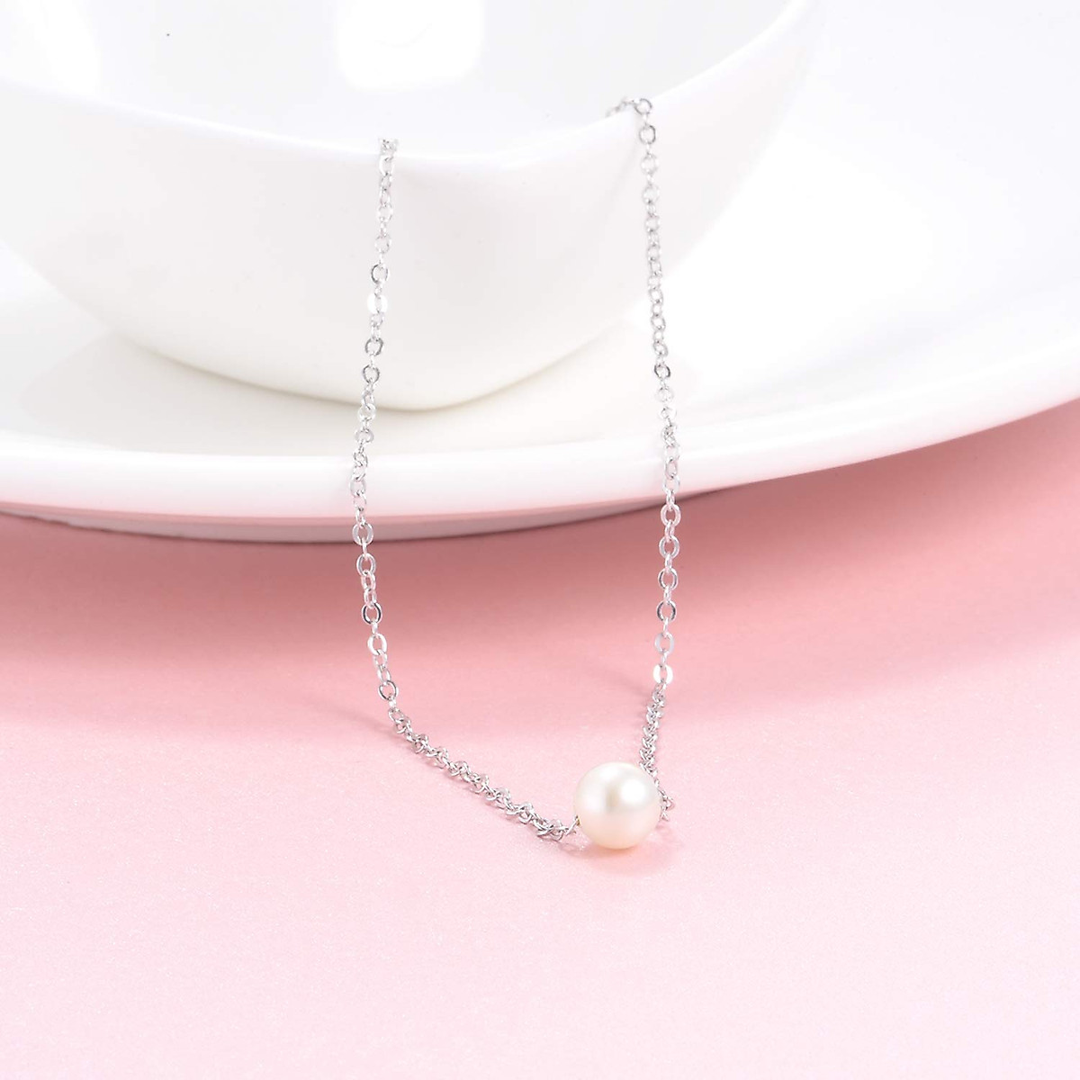 POPLYKE AAAA Single Pearl Choker Sterling Silver Necklace for Women 7-8mm Freshwater Cultured Pearls Wedding Bridesmaids Anniversary 14 16 18 inch (silver-single pearl necklace 14‘’)