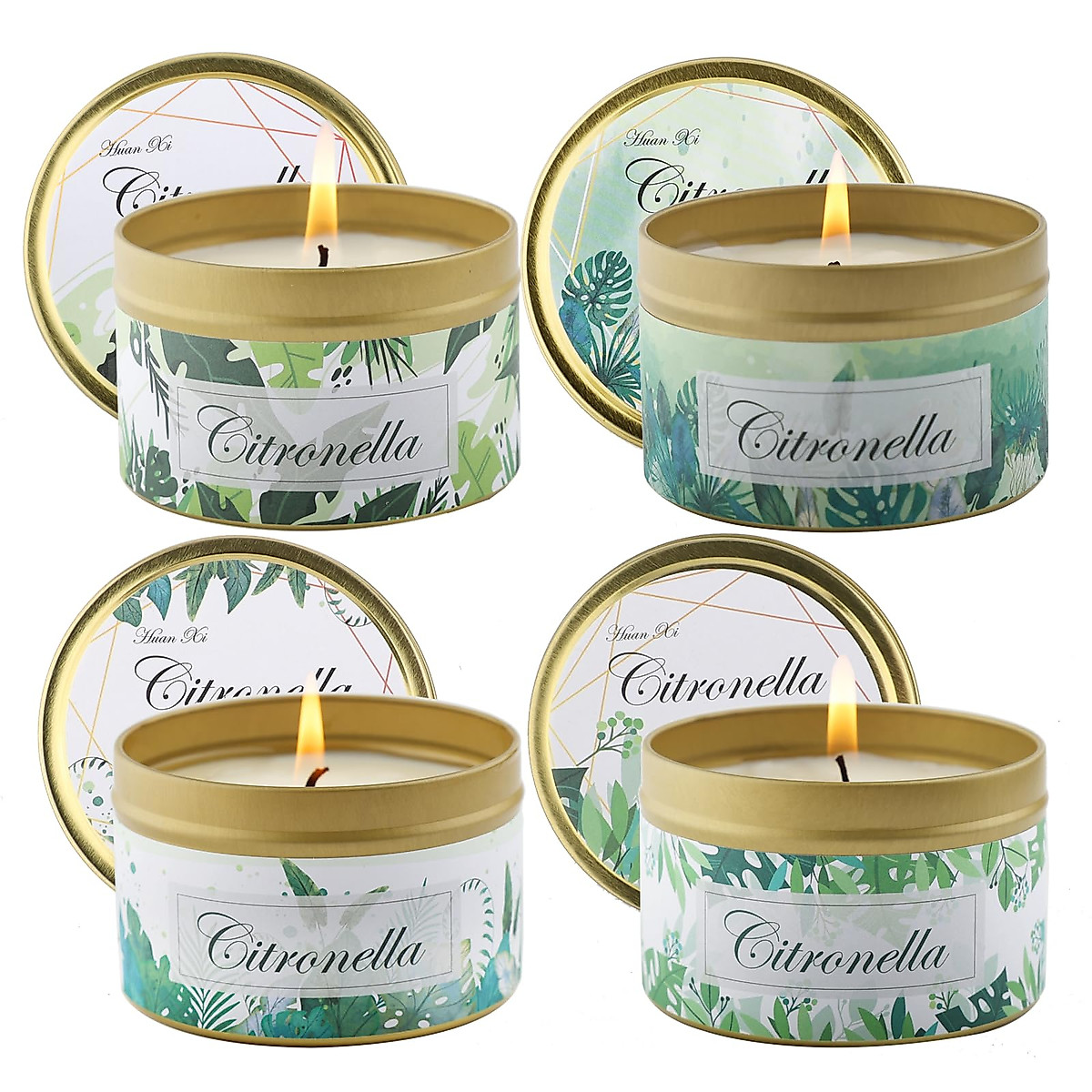 Scented Candle Set 4 Pack Citronella Candles Outdoor, 32 Oz Long Lasting Soy Wax Citronella Candles Set, Large Tin Candles with Fresh Citronella Oil for Camping Garden Patio Yard Balcony Party Indoor