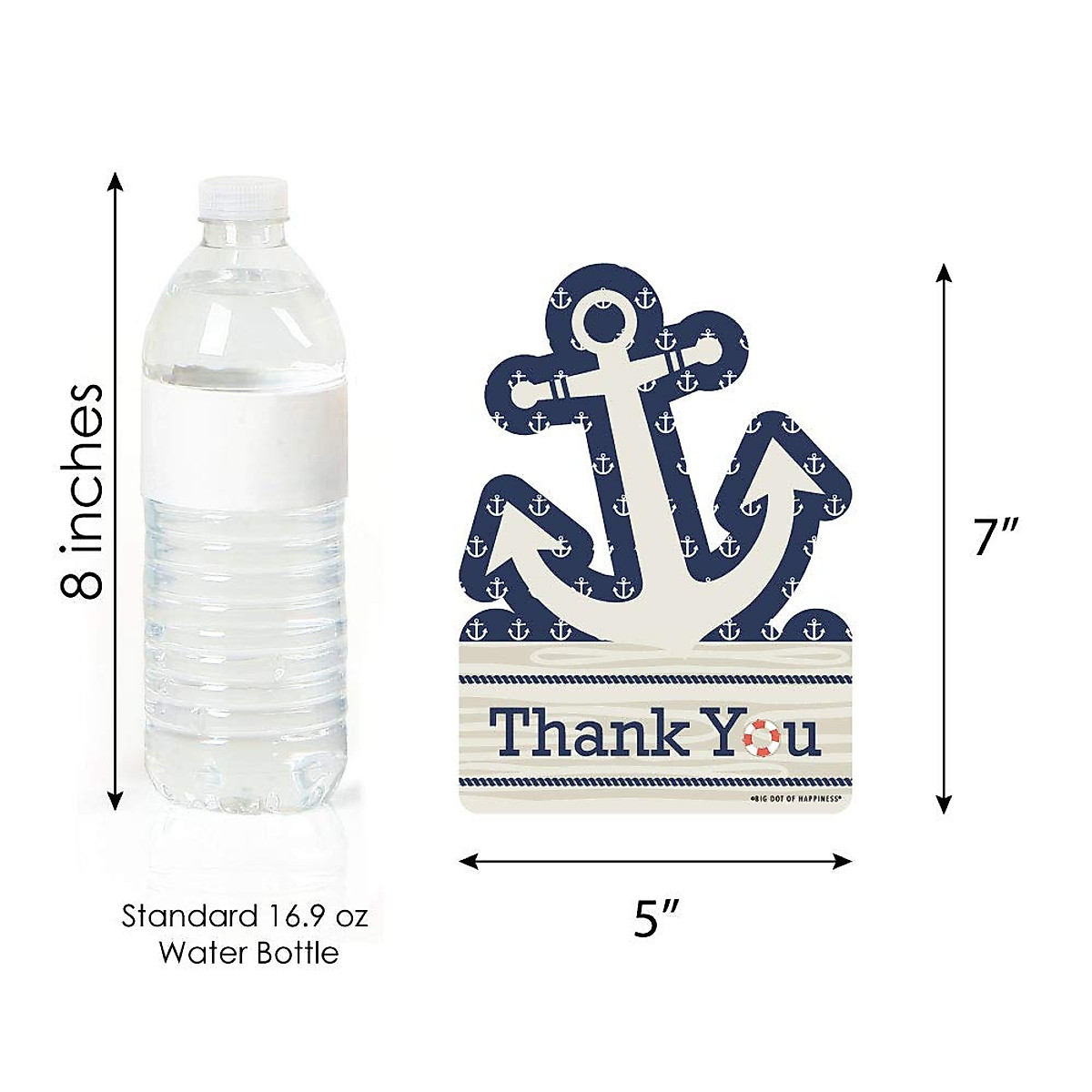 Big Dot of Happiness Ahoy - Nautical - Shaped Thank You Cards - Baby Shower, Birthday Party Thank You Note Cards with Envelopes - Set of 12